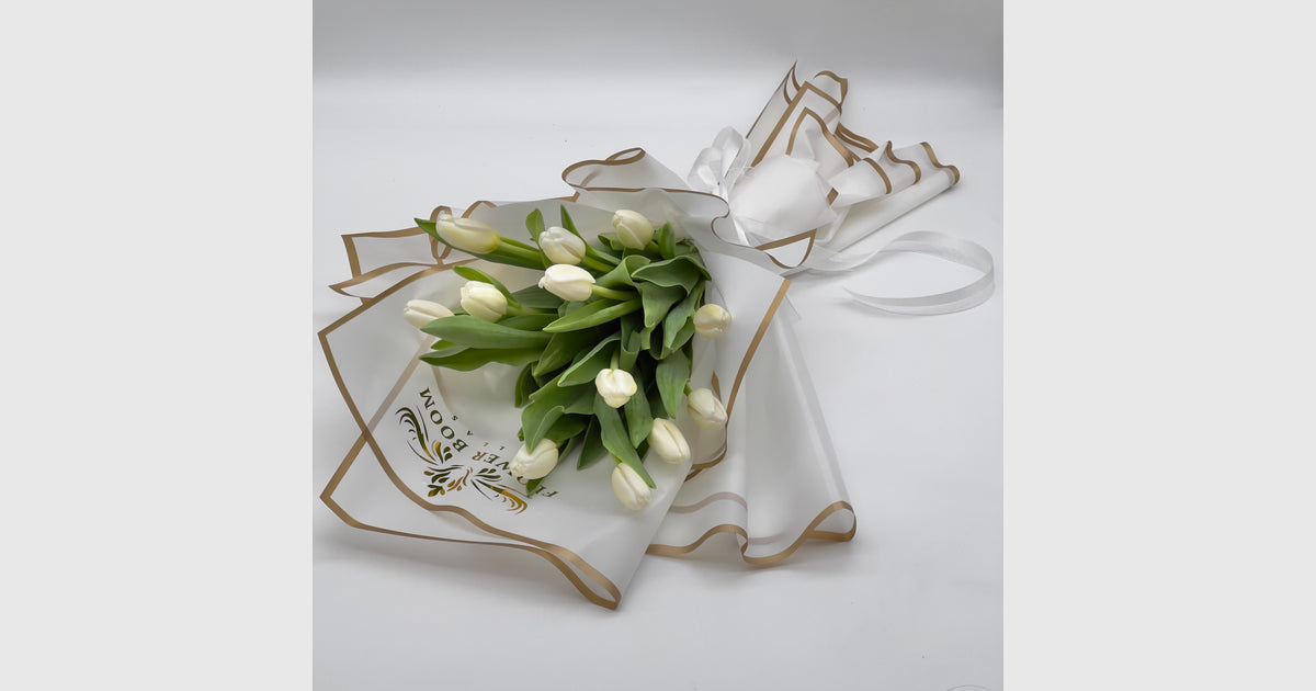 Dozen White Tulips | Tulips Bouquet Wrapped | Flower Boom Dallas